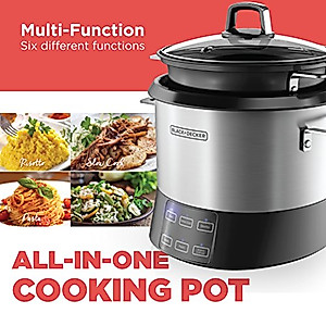 BLACK+DECKER RCR520S All-in-One Cooking Pot, 20-Cup Cooked/10-Cup Uncooked Rice Cooker, Slow Cooker and Food Steamer with Saute Function, Stainless Steel