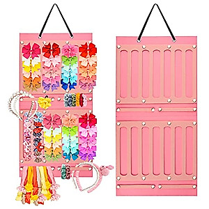 SKYNEO Headbands Holder for Baby Girls, Hanging Headbands Organizer, Baby Bow Holder Organizer w/Heart-Shape Velvet Hangers(Light Pink)