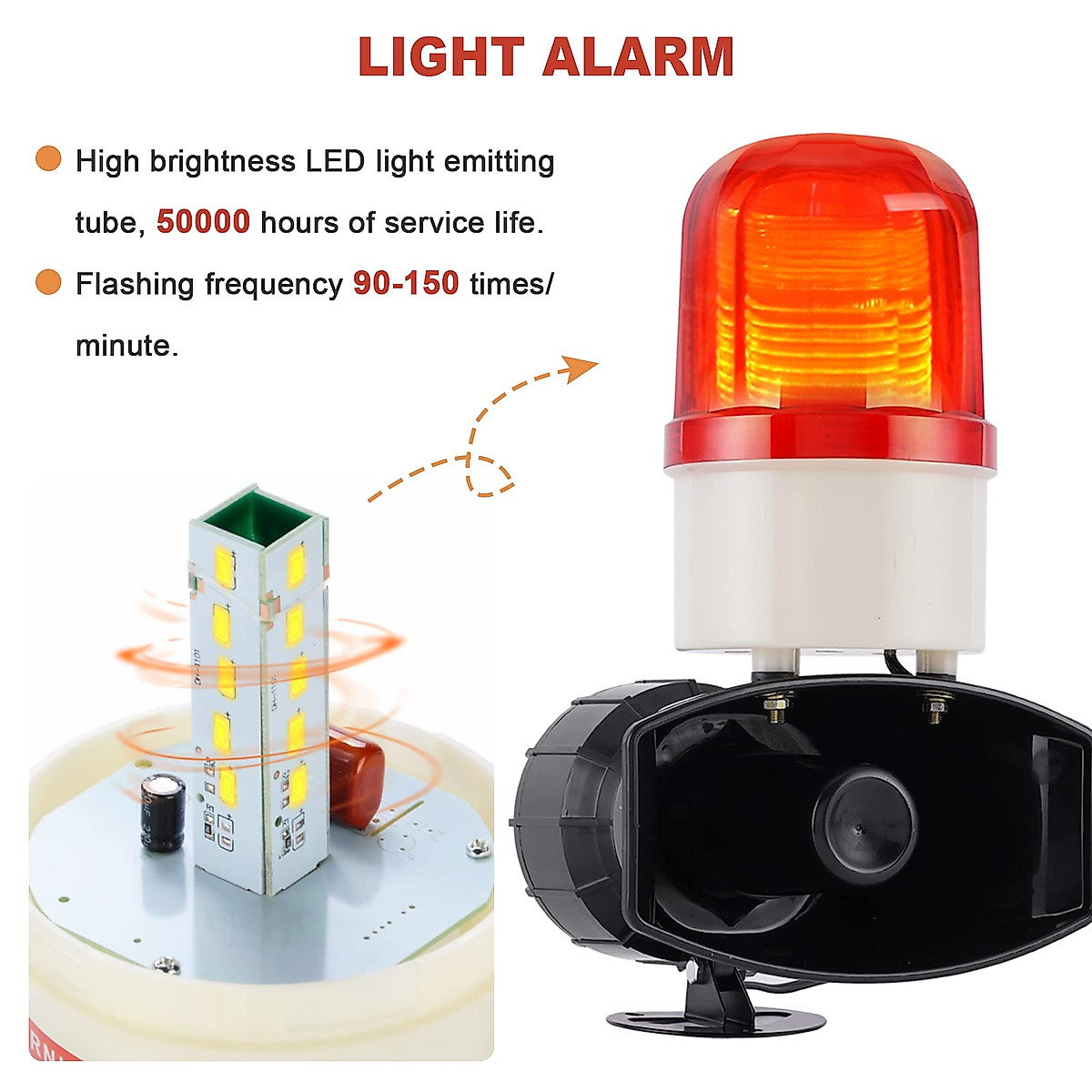 Saladulce Industrial Siren Alarm 110 Volt Siren with Light 115dB Sound and Light Alarm IP54