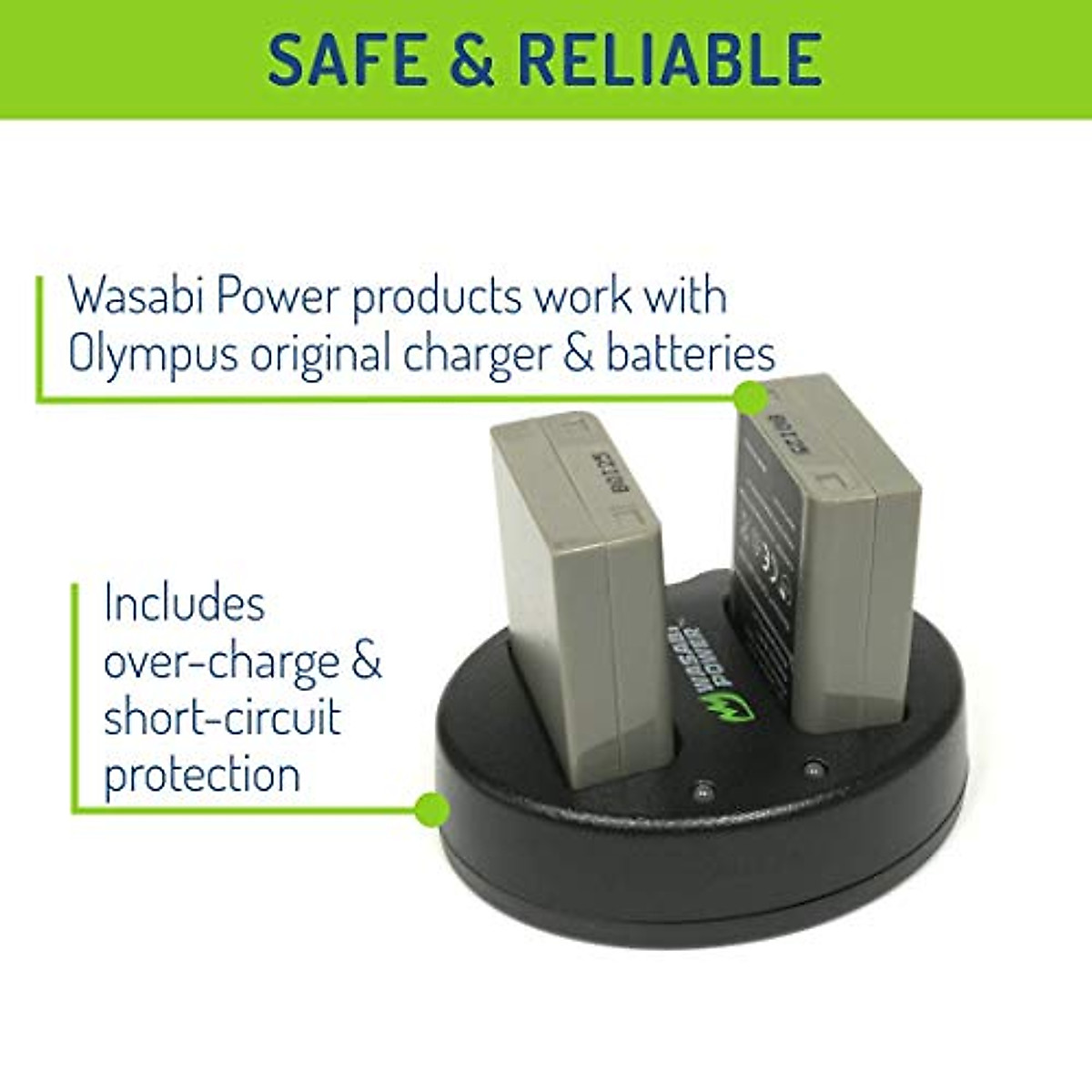 Wasabi Power Battery (2-Pack), Dual Charger for Olympus BLS-5, BLS-50, PS-BLS5, BLS-1, PS-BLS1, E-420, E-450, E-600, E-620, Pen E-P1, E-P2, E-P3, E-PL1, E-PL3, E-PM1, OM-D E-M10 Mark II, III, IIIs, IV