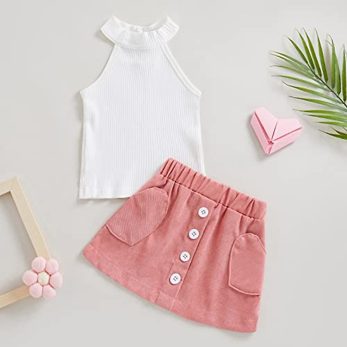 Kids Toddler Little Girl Summer Clothes Sleeveless Knit Tank Top Mini Skirt Bag Belt Set 3PCS Outfits for Baby (Sleeveless+Pink, 3-4 Years)