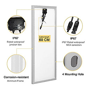 DSJ Monocrystalline Solar Panel 100W 18V Glass Solar Panels High Efficiency Module Pv Power for Rv, Camper, Vehicle Caravan