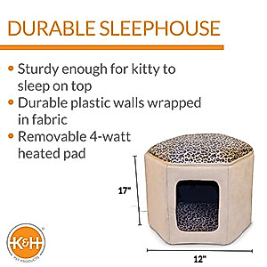 K&H PET PRODUCTS Thermo-Kitty Sleephouse Cat Cave - Heated Tan/Leopard 12 X 17 Inches