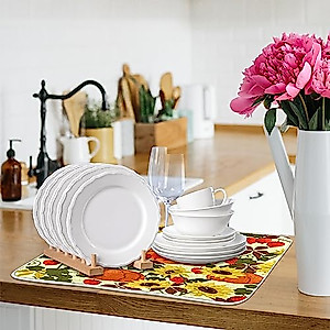 Dish Drying Mat for Kitchen Counter 16x18 Drying Rack Pad Absorbent Microfiber Reversible Kitchen Accessories Fall Pumpkin Sunflower