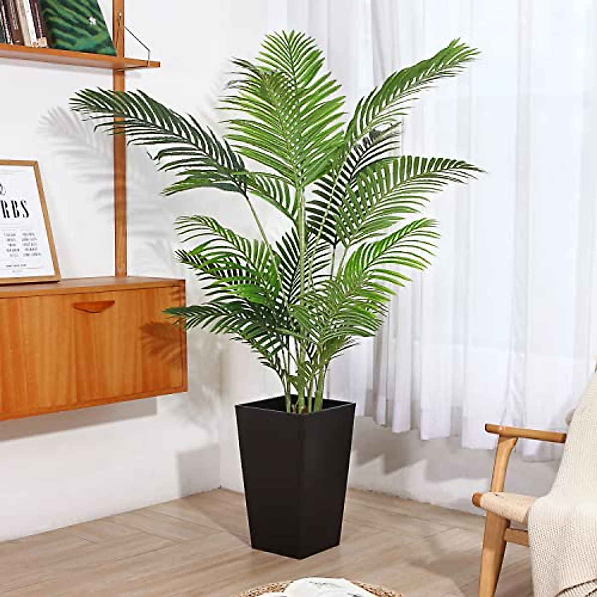Fopamtri Artificial Areca Palm Plant 5 Feet Fake Palm Tree with 17 Trunks Faux Tree for Indoor Outdoor Modern Decoration Feaux Dypsis Lutescens Plants in Pot for Home Office Perfect Housewarming Gift