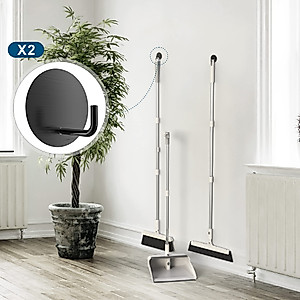 Broom and Dustpan Sets, 2 Pack Upright Brooms and Dustpans with 2 Broom Hooks, with Long Handle for Home Kitchen Lobby Floor Cleaning Supplies with Extension Pole