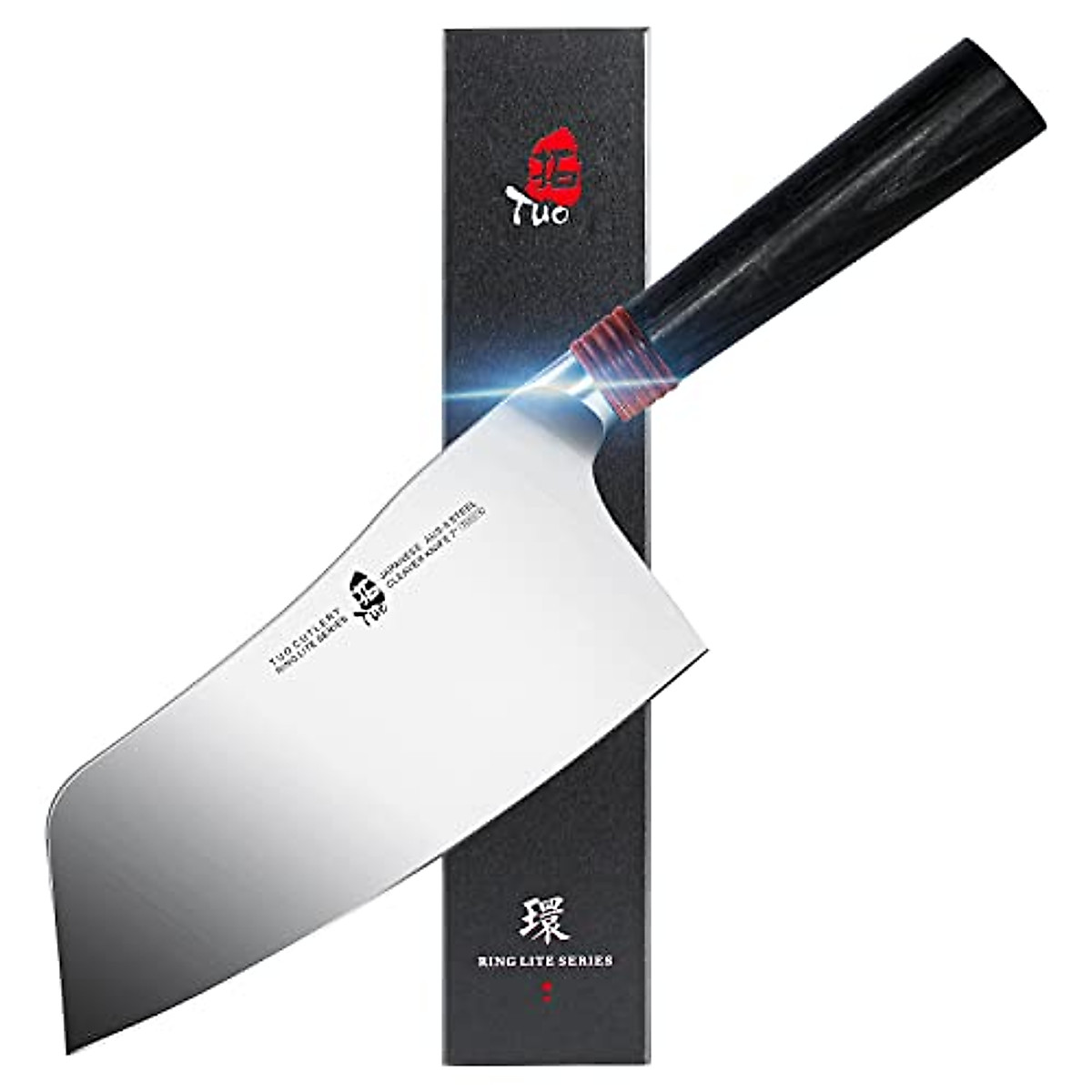 TUO Cleaver Knife - 7" Vegetable Cleaver Chopper Knife Chinese Kitchen Chef Knife Vegetable Chopper AUS-8 Stainless Steel Full Tang Pakkawood Handle, Ring Lite Series