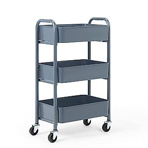 SunnyPoint 3-Tier Delicate Compact Rolling Metal Storage Organizer - Mobile Utility Cart Kitchen/Under Desk Cart with Caster Wheels (Blue, Compact (15.5" X 26.8" X 10.27"))