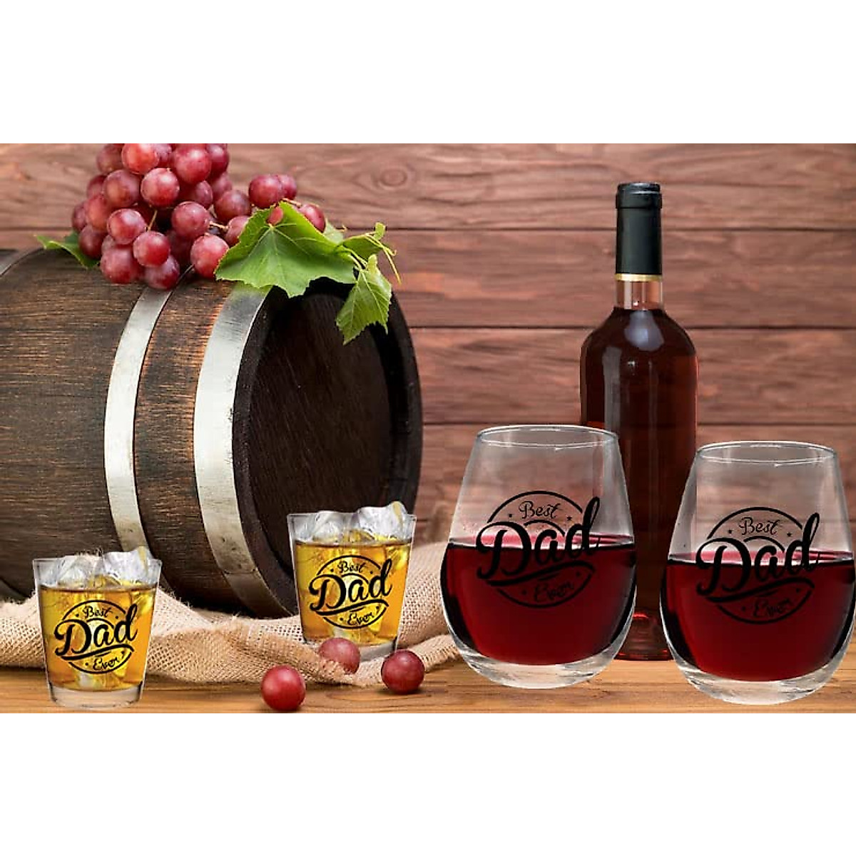 BISYATA Best Dad - Wine Glasses & Shot Glasses Gift Set - Best Dad Ever - Unique Novelty Gift for Fathers Day, Birthday. Two-11oz Wine Glasses and Two-2oz Shot Glasses - With Gift Box