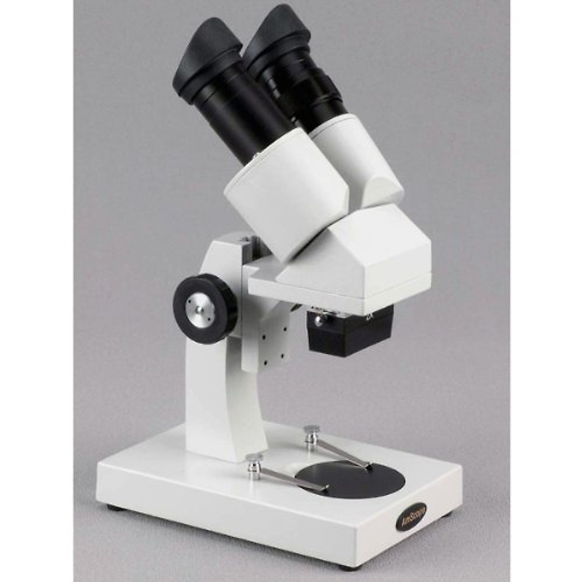AmScope SE204-AX Portable Binocular Stereo Microscope, WF5x and WF10x Eyepieces, 10X and 20X Magnification, 2X Objective, LED Lighting, Reversible Black/White Stage Plate, Arm Stand