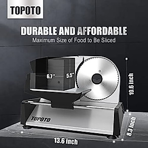 Meat Slicer Home Use TOPOTO Electric Meat Slicer 2 7.5" Stainless Steel Blades 0-15mm Adjustable Thickness Slicing Machine Powerful Kitchen Deli Food Slicers for Meat, Cheese, Bread, Veg Easy to Clean
