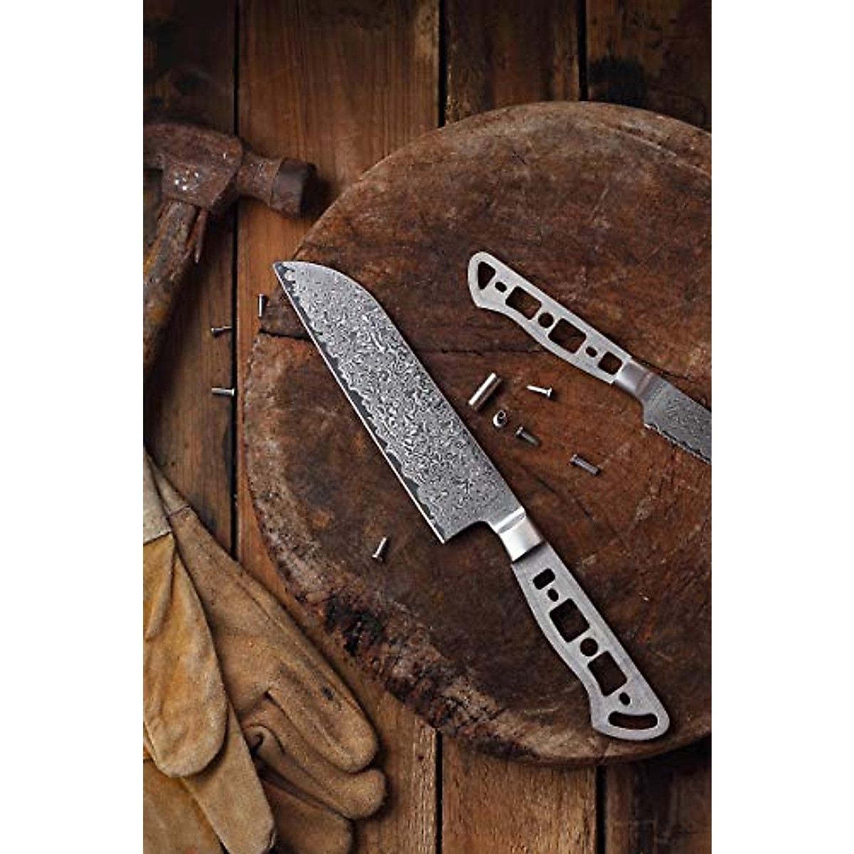 KATSURA Woodworking Project Kit – Santoku Knife Blank – 7 Inch– Japanese Premium AUS 10, 67 Layers Damascus Steel – NO LOGO