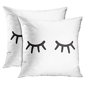 Emvency Throw Pillow Covers Decorative Black Lash Eyes Closed Lases Hand Drawn White Close Cartoon Eyelash Wink Eyelid Girl 16x16 Inch Sofa Durable Cushion Pillowcase Square Two Sides Print
