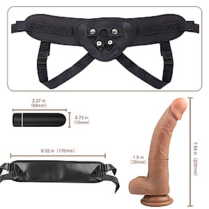 Strap-on Realistic Vibrating Dildo Wearable Harness with Bullet Vibrator, Detachable Silicone G Spot Stimulator, Vagina Massager Female Masturbator Sex Toys for Women Lesbian Couple (Flesh)