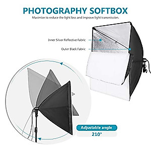 Neewer Upgraded 450W LED Photography Softbox Lighting Kit: (2) 24x24 Inches Softbox with E27 Socket and 5500K Instant Brightness Energy Saving LED Bulbs and Stand for Photo Studio Video Shooting