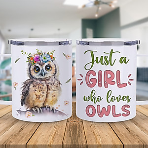 Hyturtle Owl Cup Gifts - Just A Girl Who Loves Owls Coffee Mug, Stainless Steel 12oz - Owl Gifts for Women, Cute Animal Lover Gift for Girls, Daughter on Birthday or Christmas
