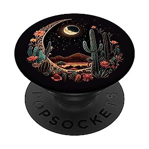 Moon Cactus Desert Flowers Illustration PopSockets Standard PopGrip