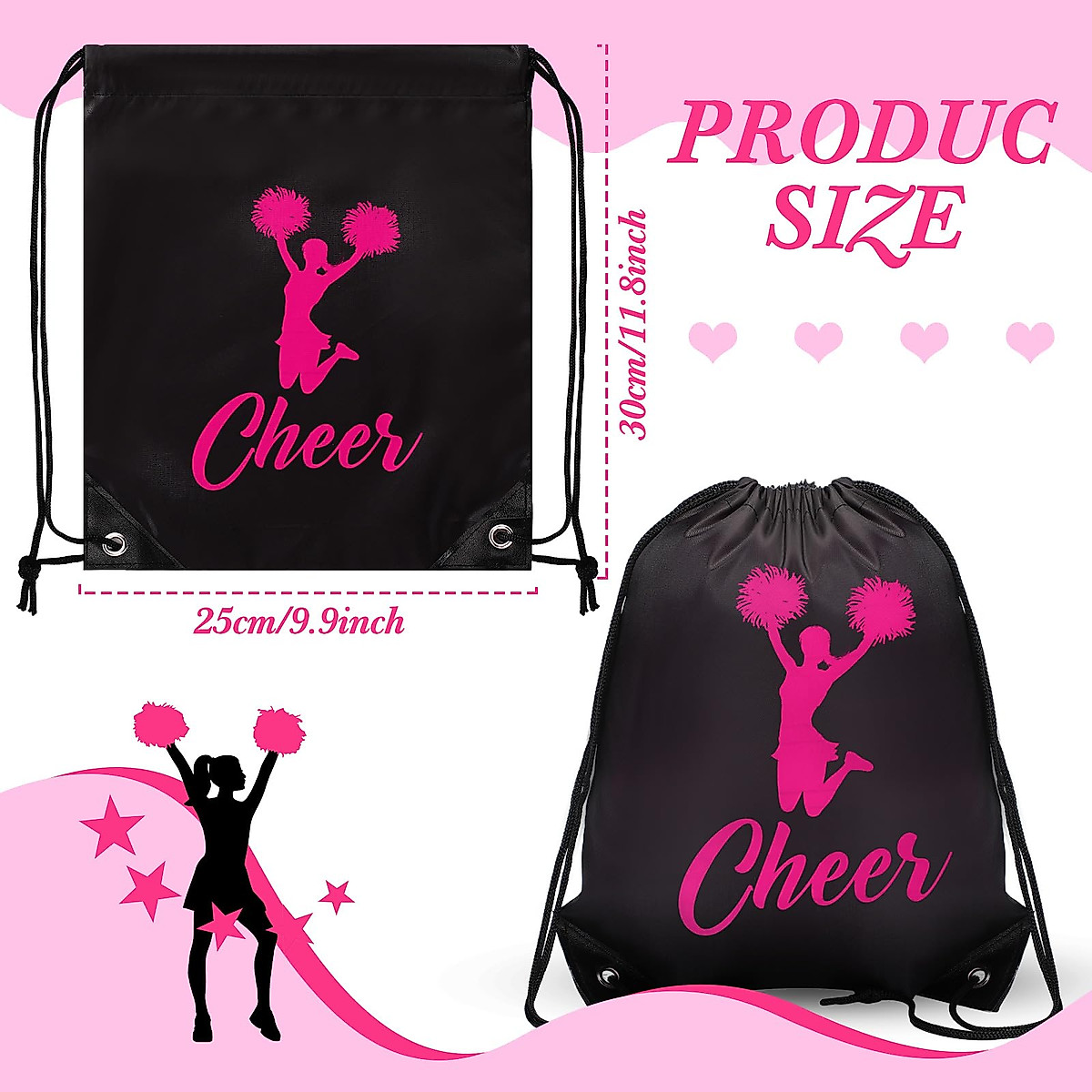 Paterr 12 Pcs Cheer Drawstring Backpack Cheerleaders Drawstring Gym String Bag Sports Gifts for Women Men(Pink, 11.8 x 10 Inch)