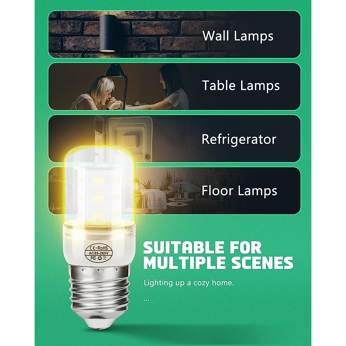 BOGDA Refrigerator LED Light Bulb KEI D34L Refrigerator Bulb Light Replacement Fit for Frigi-daire Ken-More-2 Packs (3.5W 85V-265V E27 2700K Warm Light)