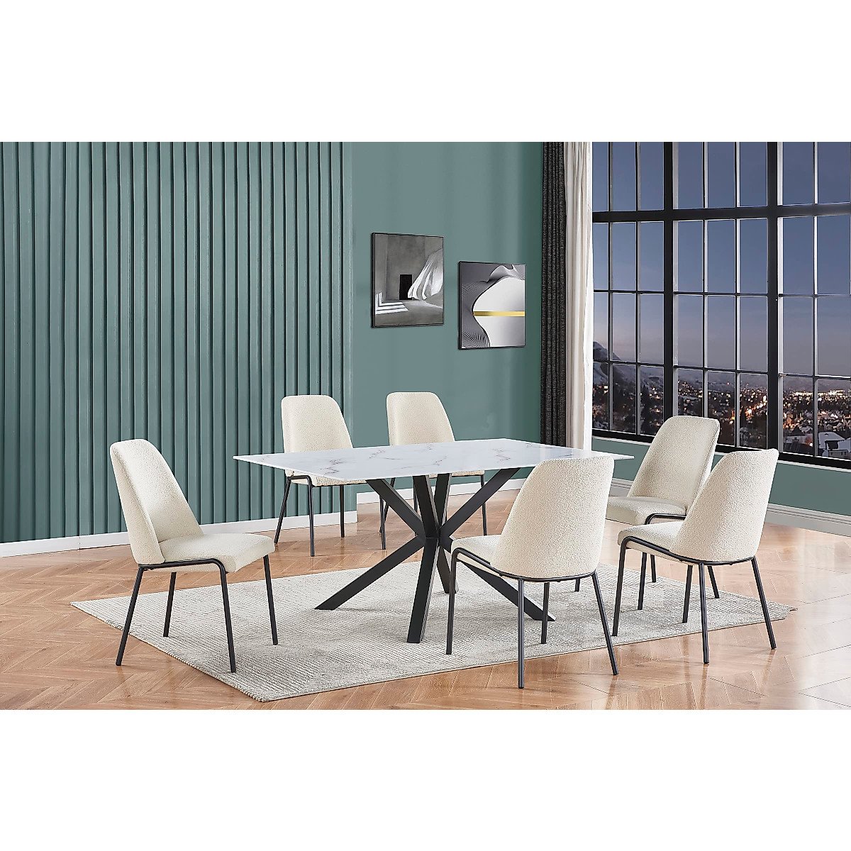 Best Quality Furniture D238-6SC189 Dining Set, White Marble/Gray/Cream