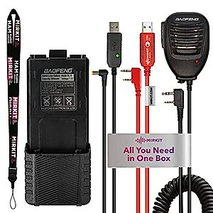 MIRKIT UV-5R Accessories Compatible with Baofeng BF-F8HP, Full House Set: UV5R Battery BL-5L 3800 mAh, USB Charge Cable, Speaker Mic, Mirkit FTDI Programming Cable Model 3, Lanyard Mirkit