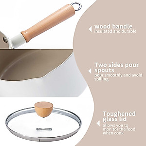 Rockurwok Ceramic Nonstick Sauce Pan, 2.5 Qt Pot With Steamer, Non Toxic Pfas-Free Saucepan, Small Pot Pouring Spout & Wooden Handle For Cool Touch, Universal Base(Gas, Electric & Induction), White