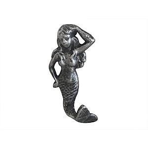 Handcrafted Nautical Decor Antique Silver Cast Iron Mermaid Hook 6" - Mermaid Decoration - Decorative Wall