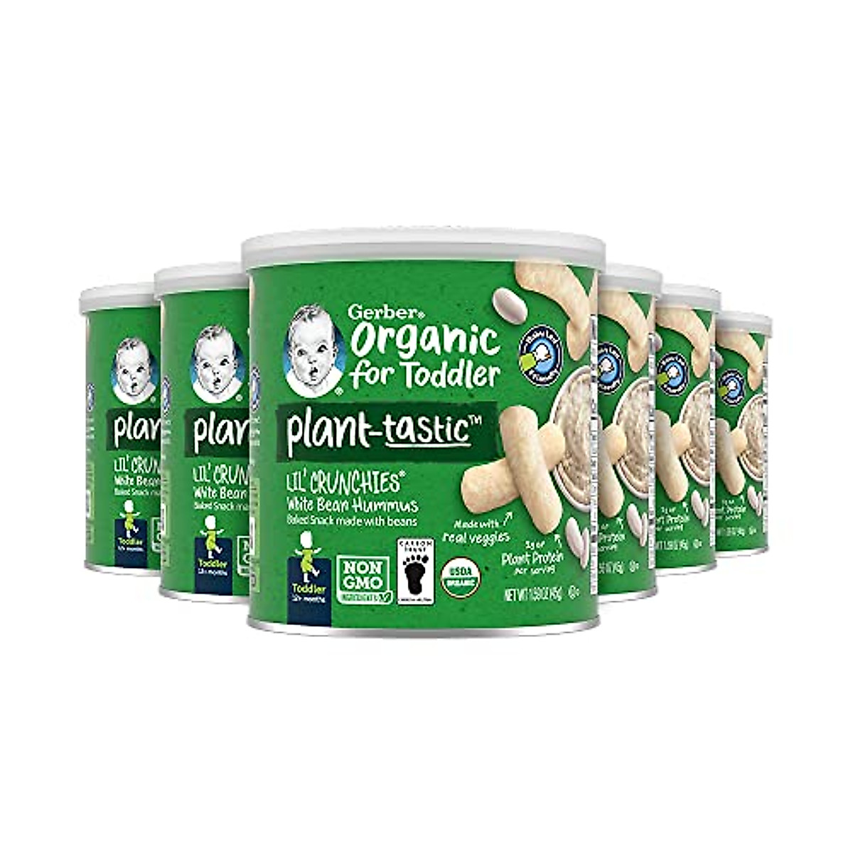 Gerber Snacks for Baby Organic Lil Crunchies, Plant-tastic, White Bean Hummus, 1.59 Ounce (Pack of 6)