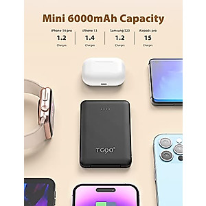 TG90° Portable Charger 6000mah External Battery Packs, Ultra Slim Power Bank with Built-in Cables Portable Phone Charger, USB C Portable Battery Charger Compatible with iPhone Android Cell Phones