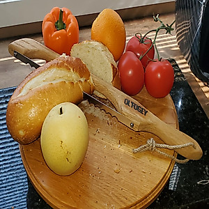 BREAD Knife islice.ca Bagel Knife - solid oak bow bread slicer for homemade bread - 17 inch - easy grip handle. For sourdough loaf & baguettes, easily slices crusty and hot loaves premium kitchen gift