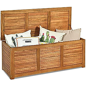 LDAILY Moccha Garden Backyard Storage Bench, Large Acacia Wood Deck Box, Outdoor Storage Container for Patio Furniture Cushions and Gardening Tools