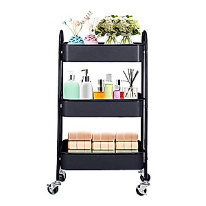 3-Tier Metal Mesh Utility Rolling Cart Storage Organizer with Wheels, Black