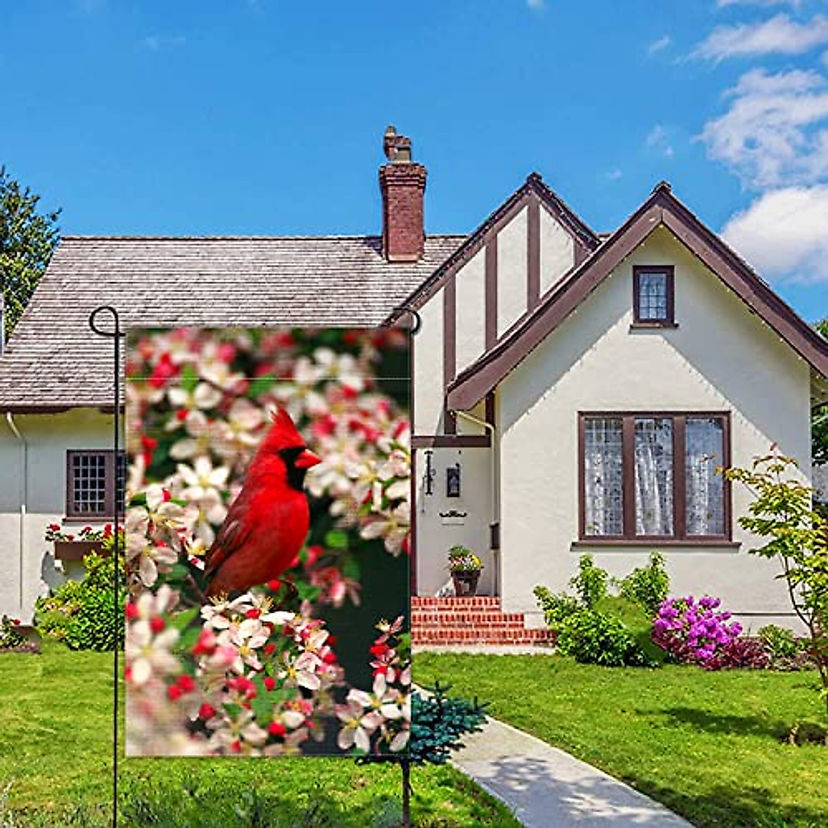 Eiyikof Cardinal Red Birds Floral Spring Garden Flag Summer Small Yard Flags, Vertical Double Sided Rustic Farmland Burlap Farm Lawn Outdoor Decorations 12.5x18 Inch