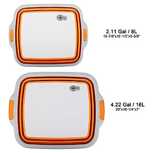 Large Collapsible Cutting Board(4.22 Gal/16L), Foldable Camping Sink with Colander, BBQ Prep Tub with Lid, Multifunction Dish Basin for Kitchen, Bowl, Vegetable and Fruit, Storage Basket for Picnic