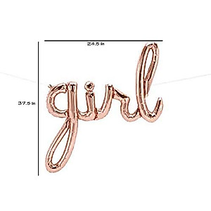 Rose Gold “Girl” Script Foil Balloon - 24” One-Piece Letters Balloon for Girl Baby Shower, Gender Reveal, Pregnancy Announcement, First Birthday Party, Christening, Baptism, Nursery Decoration