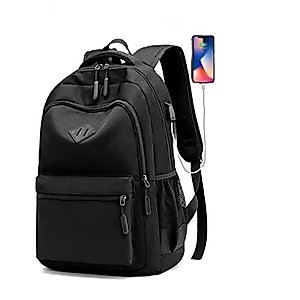 KOWVOWZ USB Charging Port Aesthetic Laptop Backpack Travel Student Bookbag Water Resistant (Black)