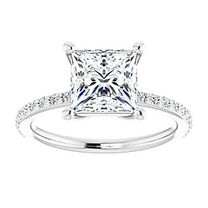 14K Gold Handmade 2 CT Princess Cut VVS1 Colorless Moissanite Engagement Ring for Women Bridal Set Moissanite Wedding Ring for Gifts (White Gold, 7)