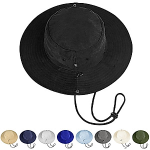 Unisex Cotton Boonie Hat Winter Outdoor Fishing Bucket Hats Wide Brim Beach Hiking Safari Sun Hat Floppy Visor for Women Men Black