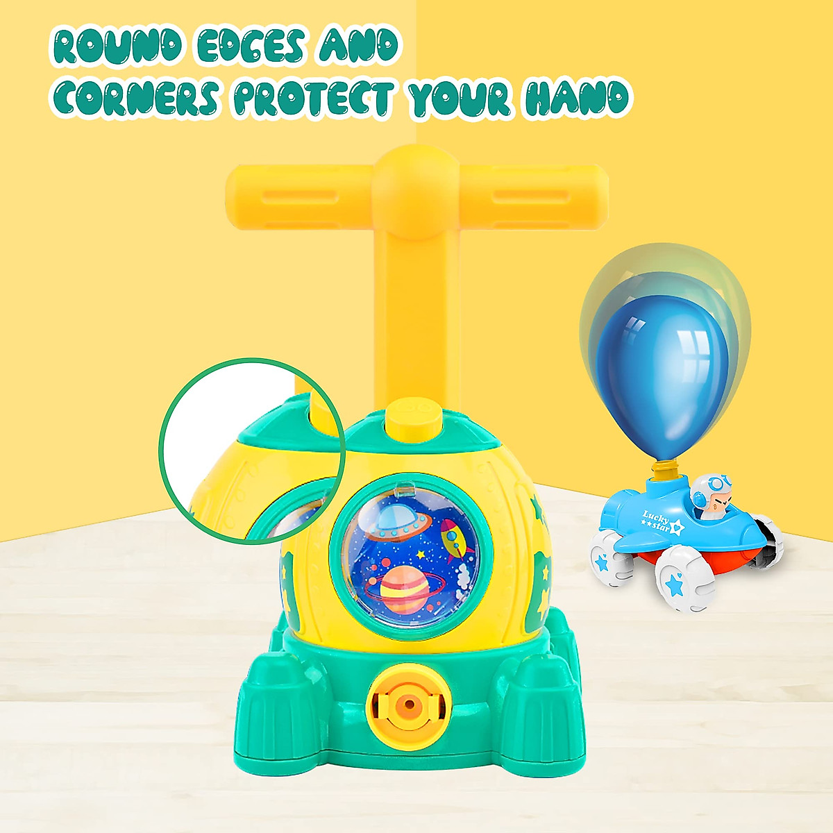 PZJDSR Rocket Balloons Car with Pump Balloon Launcher Car Toy Set Balloon Powered Cars with Manual Pump Toy Gift Balloon car Preschool Science Toys Suitable for Boys and Girls 3+ Years（Yellow+Green）