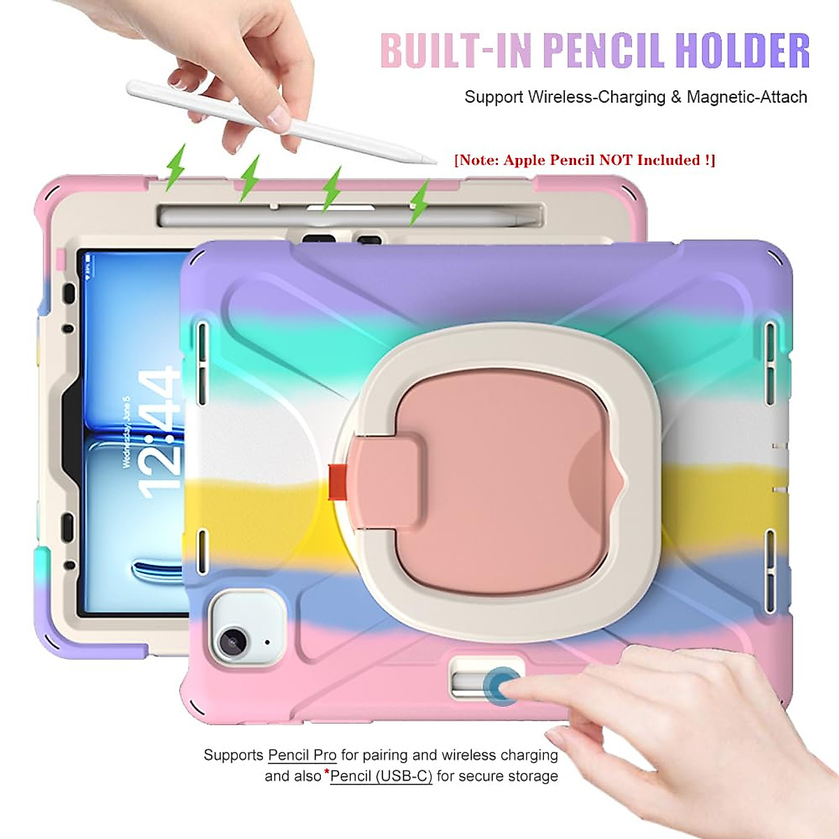 SCSVPN for iPad Air 11 Inch Case 6th Generation 2024 M2 | iPad Air 5th/4th Gen Case 10.9''| iPad Pro 11'' (2022-2018) Protection Kids Cover w/Pencil Holder-Stand-Handle-Shoulder Strap, Colorful Pink