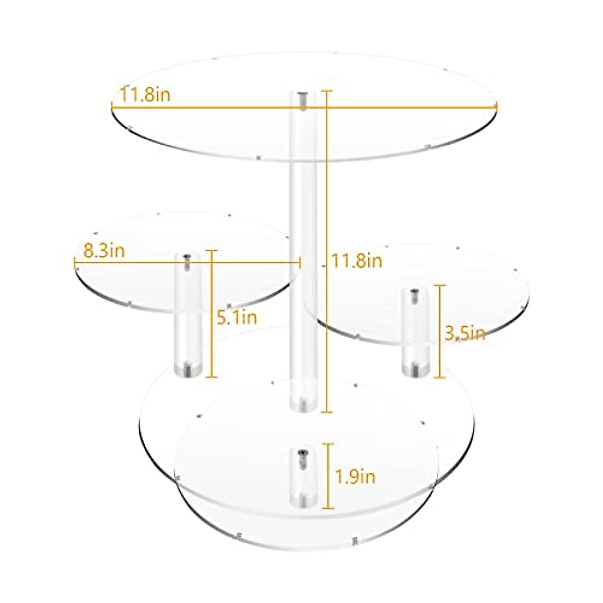 4 Tier Round Acrylic Cupcake Tower Stand for 50 Cupcakes, Cake Stand with LED String Light, Cupcake Holder for Halloween Christmas Birthday Wedding Graduation Baby Shower Tea Party
