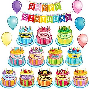 20 Pieces Happy Birthday Bulletin Board Set Birthday Wall Classroom Decoration Cutouts for Calendars Bulletin Boards Classrooms