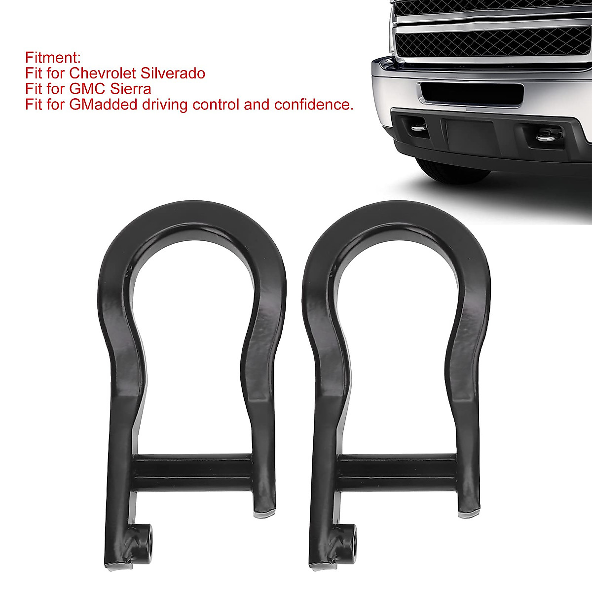 Aramox Front Recovery Hook Fit for, Pair Front Tow Hooks Black Heavy Duty Bow Shackles 84072463