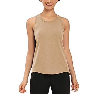 Muzniuer Womens Workout Tops Loose fit Racerback Tank Tops for Women Muscle Tank Running Tank Tops Summer Cute Sleeveless Gym Workout Shirts Light Khaki XL