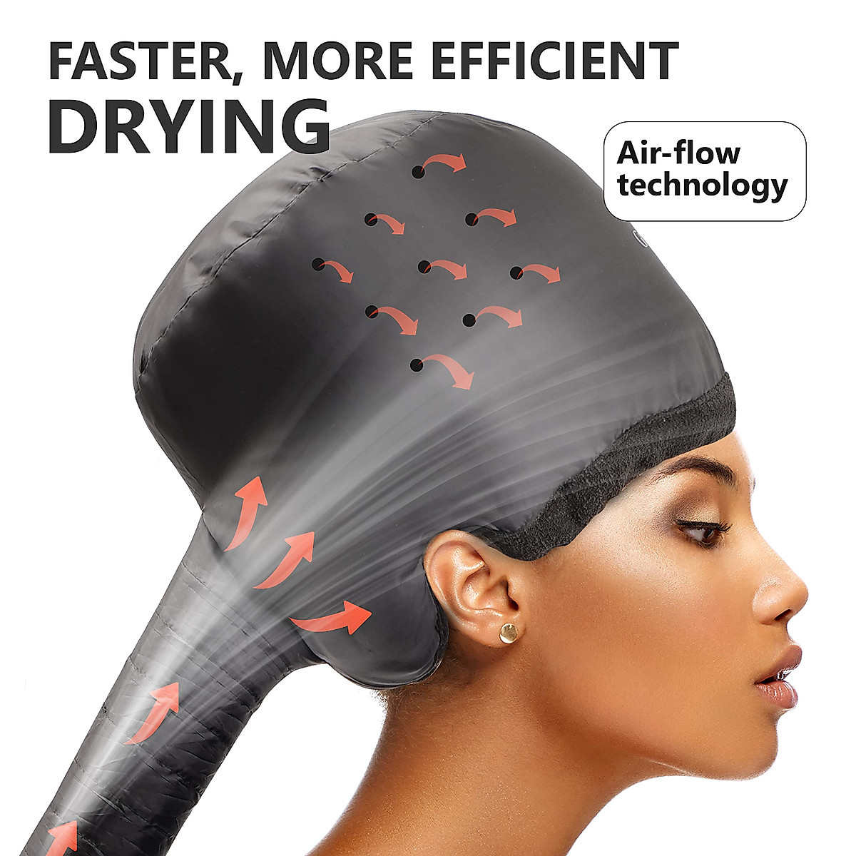 Hooded Hair Dryer w/A Headband Integrated That Reduces Heat Around Ears & Neck - Hair Dryer Hooded Diffuser Cap for Curly, Speeds Up Drying Time, Safety Deep Conditioning At Home - Portable, Large
