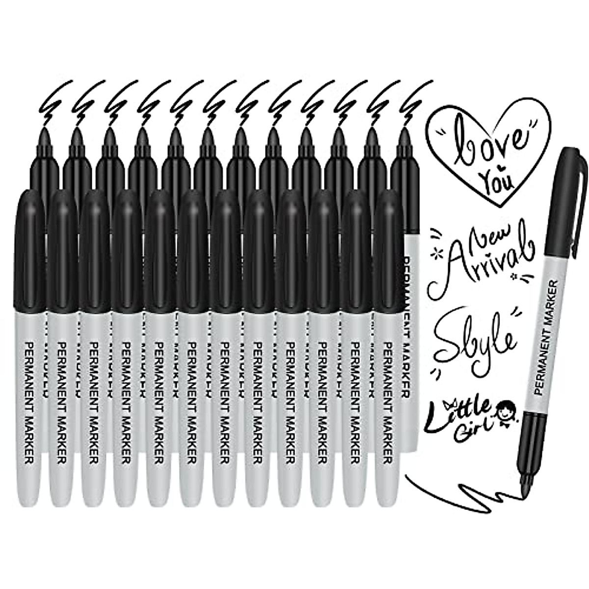 Piochoo Permanent Marker Pens, 24 Counts Black Fine Point Permanent Marker Sets for Writing Doodling Marking Coloring
