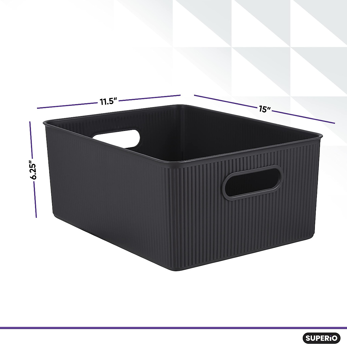 Superio Ribbed Collection - Decorative Plastic Lidded Home Storage Bins Organizer Baskets, Large Brown (1 Pack - 15 Liter) Stackable Container Box, for Organizing Closet Shelves Drawer Shelf