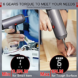 XIGMER 3.6V/4V Power Electric Screwdriver Kit 29pcs Bits, 6N.m Cordless Screwdriver Set, Rechargeable Battery 2000mah, All-in-One Design with Screen/6 Torque/6 Led Lights/USB-C Charging