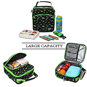 VASCHY Cute Preschool Backpack and Insulated Lunch Bag Dinosaurs Bundle