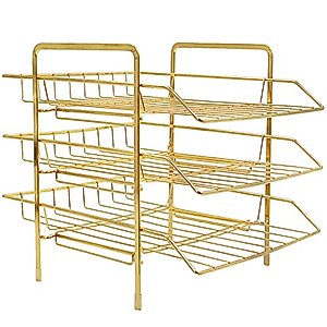 LUCYCAZ Letter Tray Desk Organizers - File Organizer for Desk, 3 Tier Gold Paper Organizer for Desk Letter Tray Organizer for Home Office and School